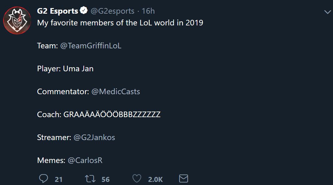 G2与GRF互动选对方为最爱队伍 最爱选手还是Perkz_特玩网LOL英雄联盟专区