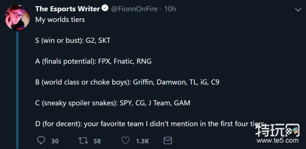 ESPN记者发表世界赛队伍评级：A级FPX、RNG B级iG_特玩网LOL英雄联盟专区